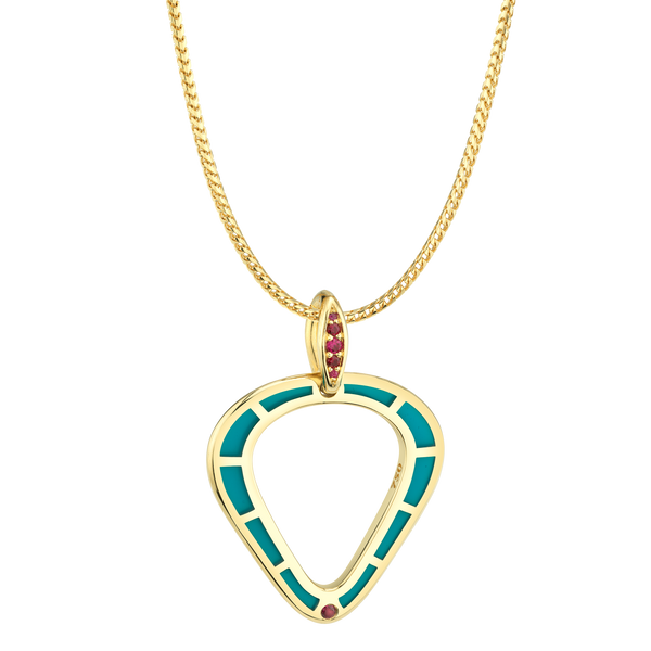 Cobra Pendant with Light Blue Enamel and Ruby - ANDY LIF